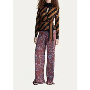 Diane Von Furstenberg Jones Striped Paillette Wrap Top