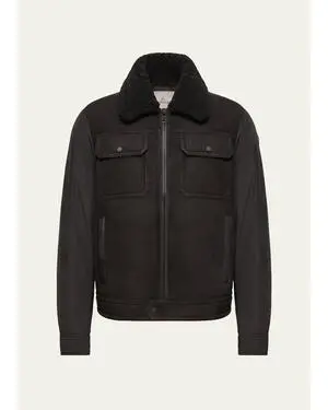 Moncler Hybrid Suede Shearling-collar Aviator Jacket