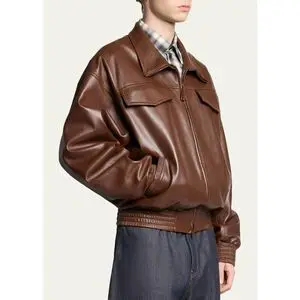 Balenciaga Smooth Leather Oversized Bomber Jacket