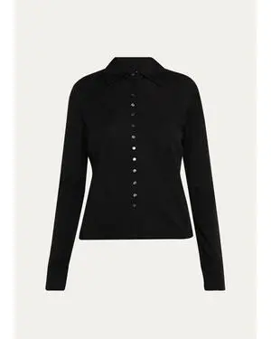 Vince Multi-button Collared Cardigan Top - Black