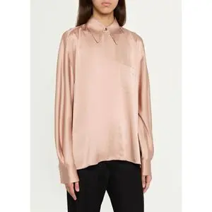 Vince Silk Satin Dolman-sleeve Button-front Shirt