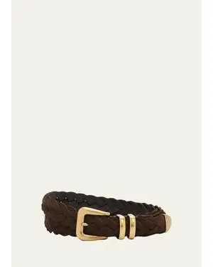 Brunello Cucinelli Braided Suede Gold-tone Trim Belt