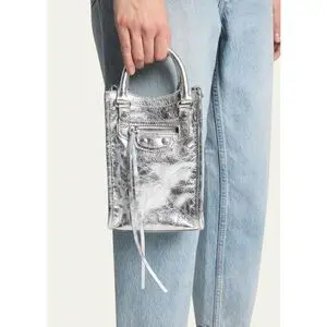 Balenciaga Le City Metallic Leather Tote Phone Holder
