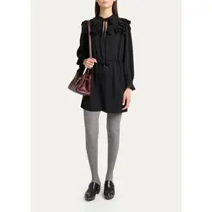 Chloé Ruffled Tieneck Silk Mini Dress