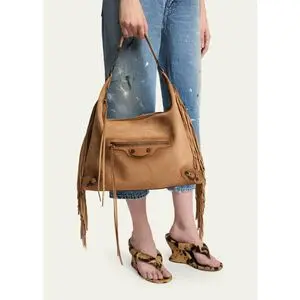 Balenciaga Le City Medium Fringed Suede Hobo Bag