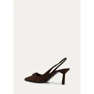 Prada 75mm Puffy Triangle Logo Suede Slingback Pumps