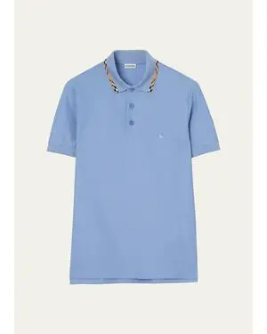 Burberry Slim Fit Check-placket Pique Polo Shirt - Cornflower