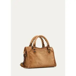 Balenciaga Le City Mini Waxed Suede Tote Bag - Camel