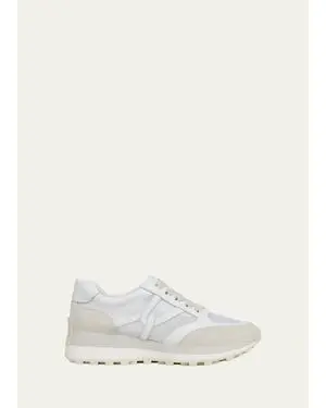 Veronica Beard Valentina Ripstop Mixed Leather Retro Sneakers - Coconut