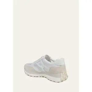 Veronica Beard Valentina Ripstop Mixed Leather Retro Sneakers - Coconut