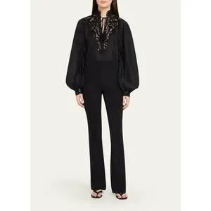 Kobi Halperin Harper Sequin Lace-yoke Blouse
