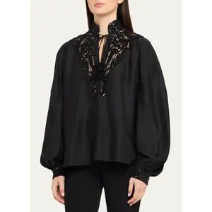 Kobi Halperin Harper Sequin Lace-yoke Blouse