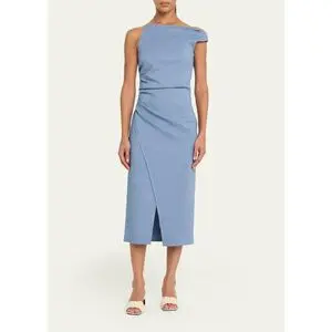 A.L.C. Lyra Draped Linen-blend Midi Dress