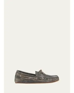 Gucci Web Washed-effect Leather Boat Shoes - Black