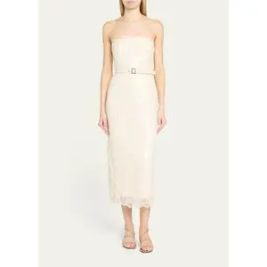 TOCCIN Vivian Belted Sequined Lace Midi Dress