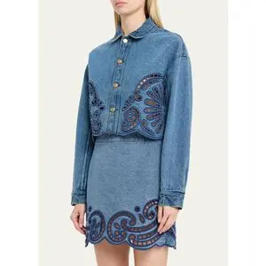 Ulla Johnson Bobbi Embroidered Denim Jacket