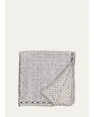 Brunello Cucinelli Double-face Geometric-check Silk Pocket Square Grey