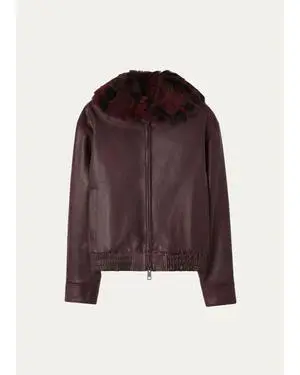 Burberry Latchford Shearling-collar Leather Jacket