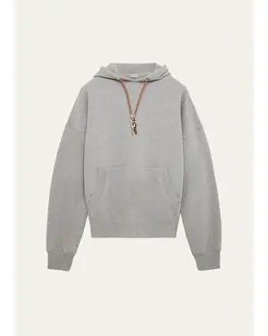 Loewe Relaxed Fit Fleece Leather-drawstring Hoodie - Grey
