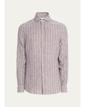 Brunello Cucinelli Pinstripe Linen Button-down Shirt - Light