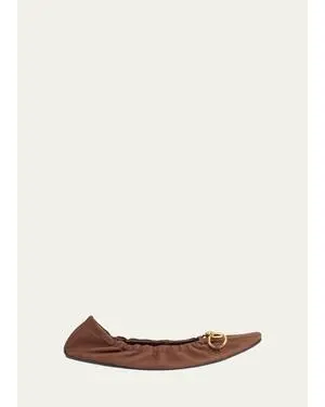 Gucci Ruched Suede Ballerina Flats - Coffee