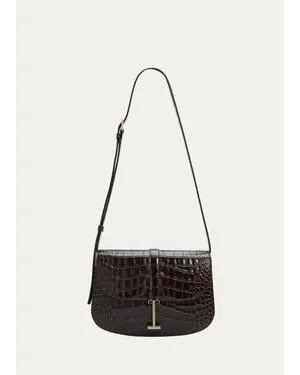 TOM FORD Kara Small Croc-embossed Leather Crossbody Bag - Chocolate