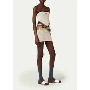 Miu Miu Strapless Crochet Knit Bandana Top - Natural