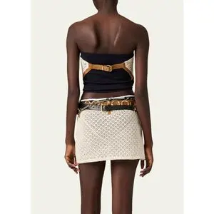 Miu Miu Strapless Crochet Knit Bandana Top - Natural