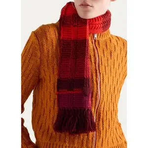 Prada Fringed Rib Knit Wool Scarf