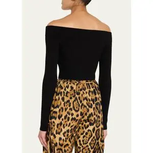 Alaïa Off-the-shoulder Long-sleeve Rib Bodysuit - Noir