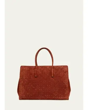 Bottega Veneta Barbara Medium Suede Tote Bag - Rust