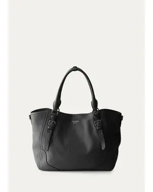 Prada Cervo Large Grain Leather Tote Bag - Nero