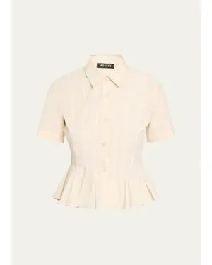 ASHLYN Lulu Pleated Peplum Button-down Shirt
