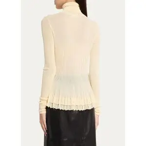 ASHLYN Meritt Turtleneck Sheer Rib Tiered Ruffle Sweater - Cream