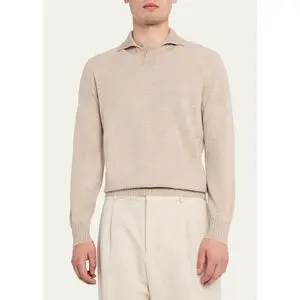 Fioroni Duvet Cashmere Johnny-collar Long-sleeve Polo Shirt