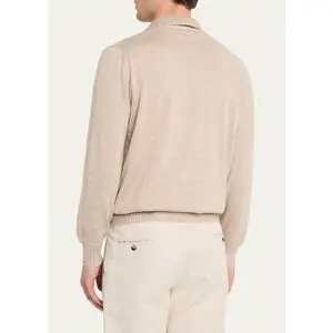 Fioroni Duvet Cashmere Johnny-collar Long-sleeve Polo Shirt