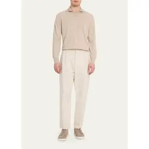 Fioroni Duvet Cashmere Johnny-collar Long-sleeve Polo Shirt