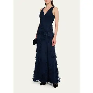 Aidan Mattox Embroidered Floral Applique Gown