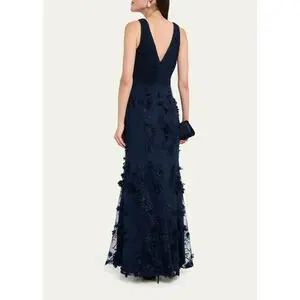 Aidan Mattox Embroidered Floral Applique Gown