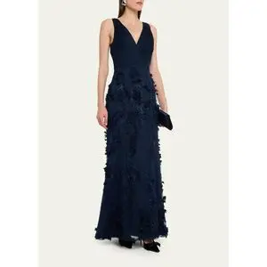 Aidan Mattox Embroidered Floral Applique Gown