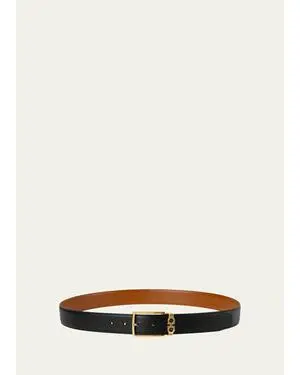 FERRAGAMO Reversible Hammered Calfskin Gancini-loop Belt - Nero