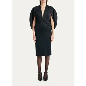 Khaite Dakota Sculpted Cape Midi Dress