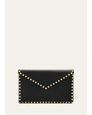 Valentino Garavani Large Rockstud Leather Flat Pouch Bag - Black