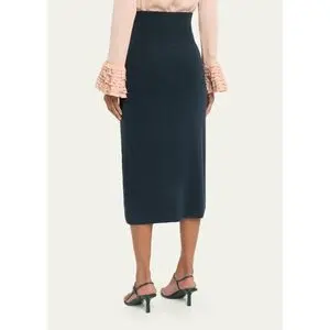 Erdem Embroidered Wool Knit Midi Pencil Skirt