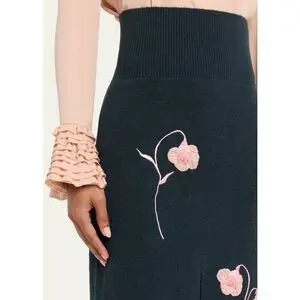 Erdem Embroidered Wool Knit Midi Pencil Skirt
