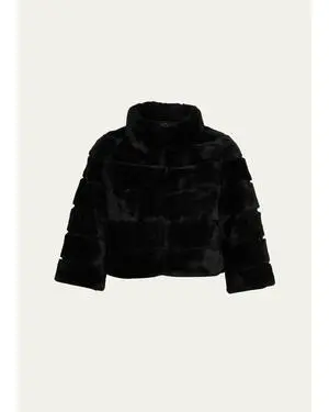 Gorski Lamb Shearling Bolero Jacket - Black