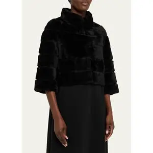 Gorski Lamb Shearling Bolero Jacket - Black