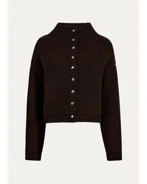 Khaite Marjorie Cashmere Rib-knit Funnel-neck Cardigan - Bark