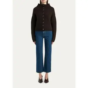 Khaite Marjorie Cashmere Rib-knit Funnel-neck Cardigan - Bark
