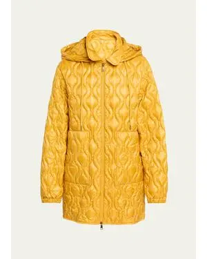 Moncler Balette Geometric Quilted Mid-length Down Jacket